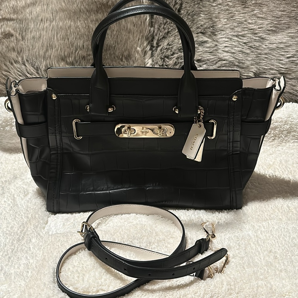 Coach Croc Embossed Leather Swagger Carryall - Gem